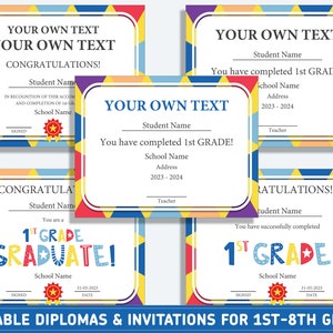 Editable 5th Grade Graduation, 1st to 8th Grade Diploma, Certificate of ...