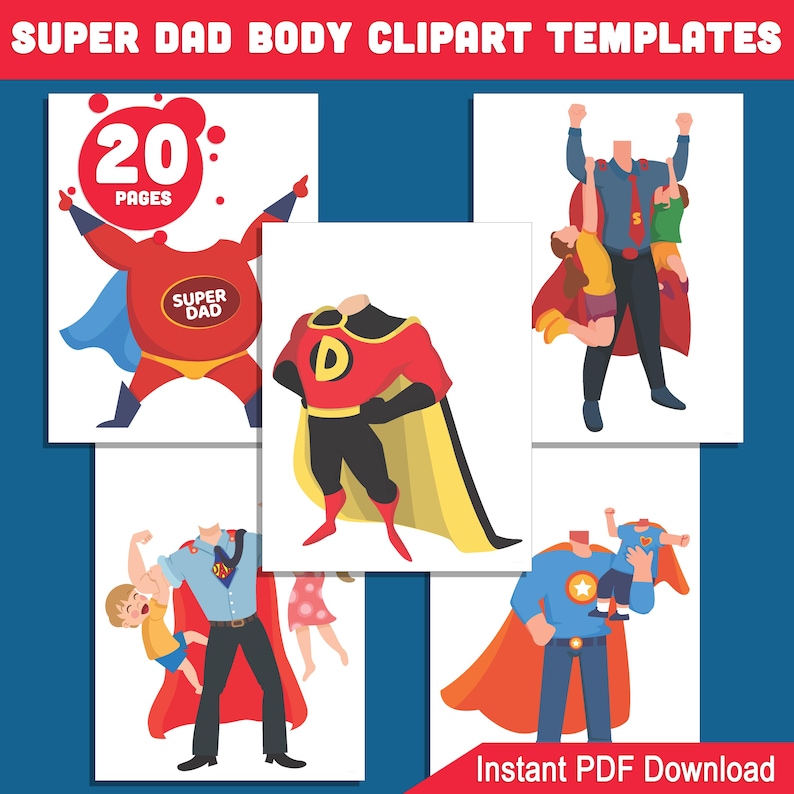 Super Dad Body Clipart Templates: Fun Printable Designs for Kids, Add ...