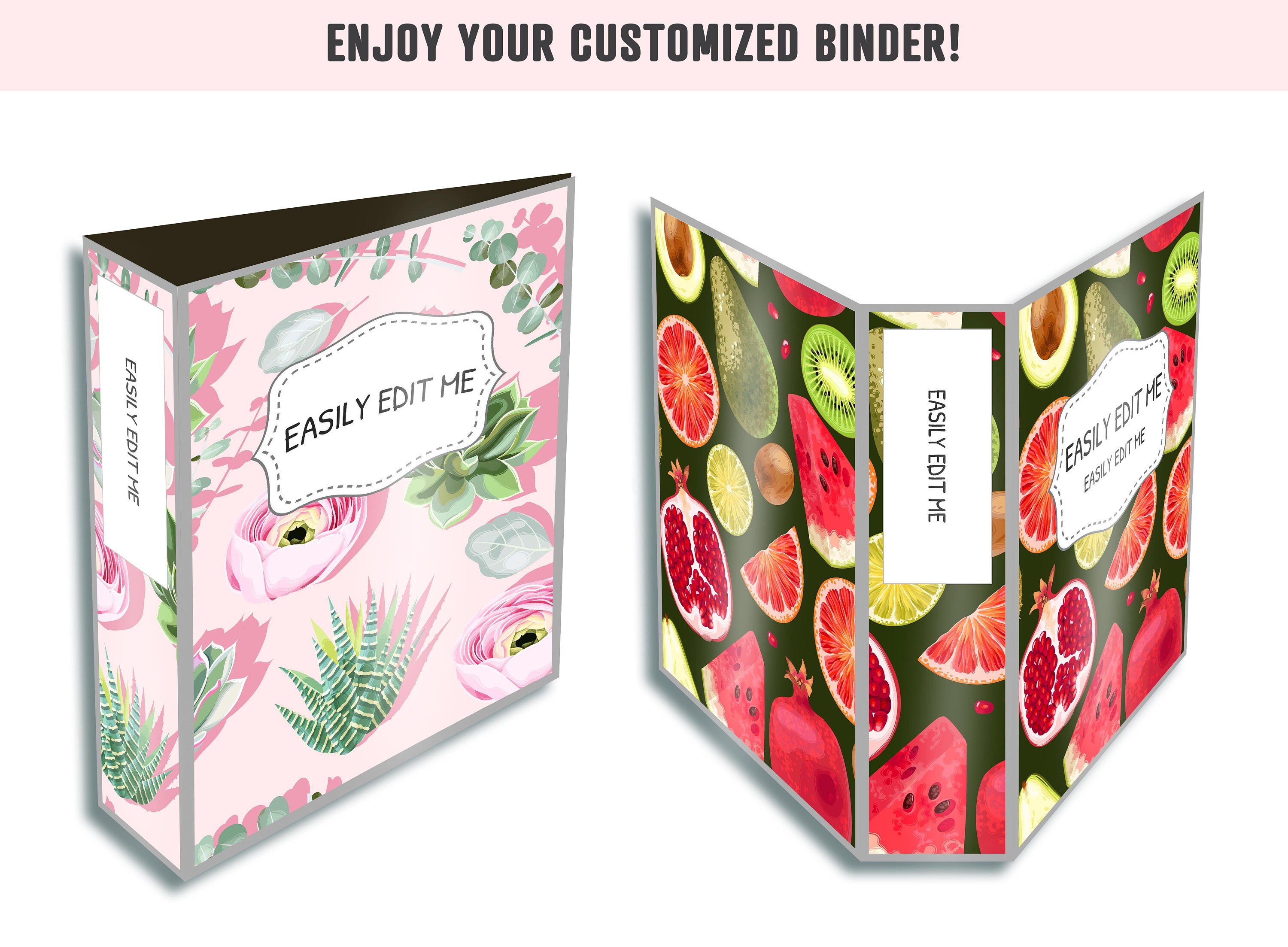 Fruit and Floral Binder Cover 10 Printable & Editable Binder - Etsy