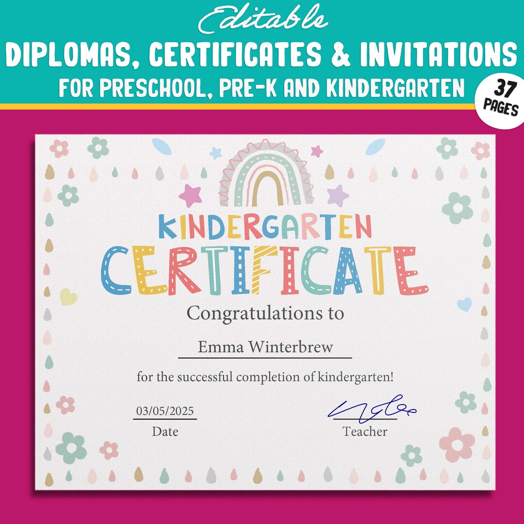 Diploma, Certificate, and Invitation Templates for Kindergarten and ...