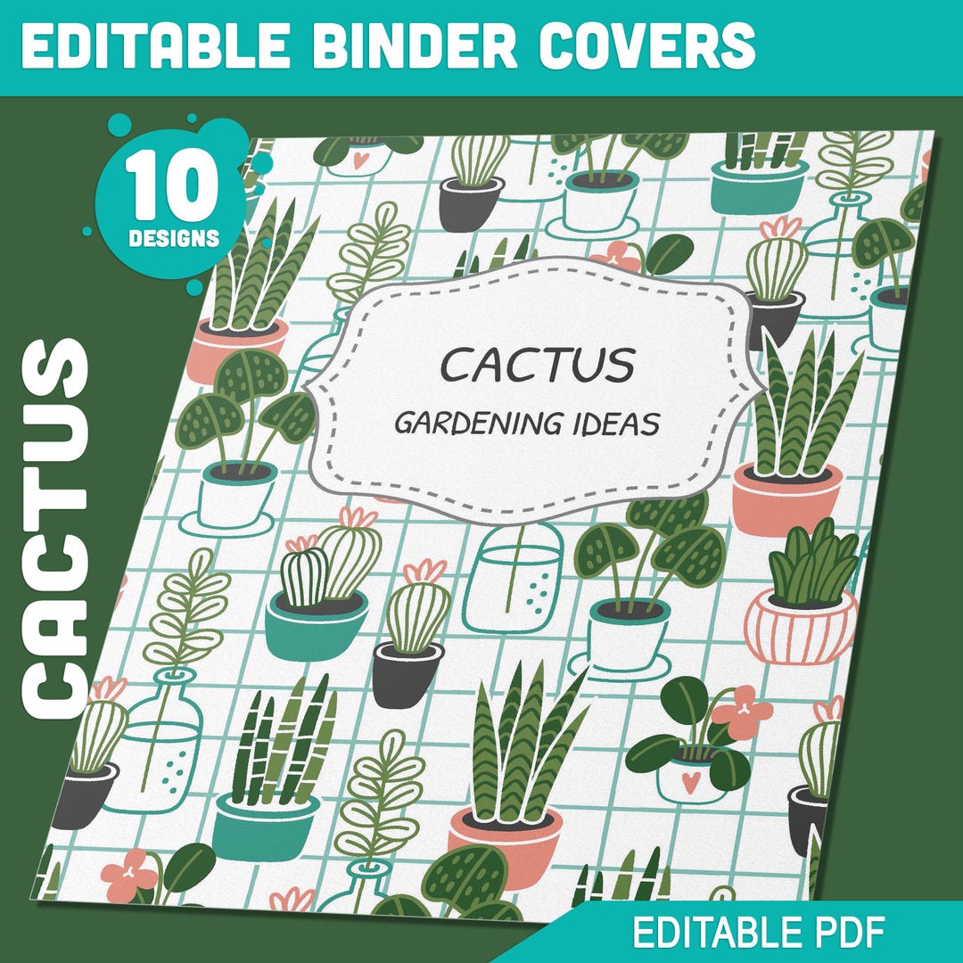 Cactus Binder Cover, 10 Printable/editable Covers+spines, Binder Insert ...