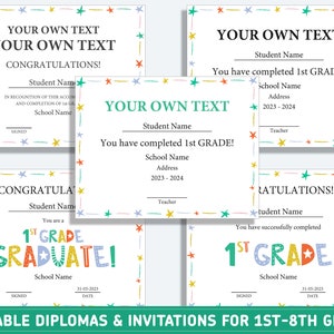 Editable 2nd Grade Awards, 1st to 8th Grade Diploma, Certificate of ...