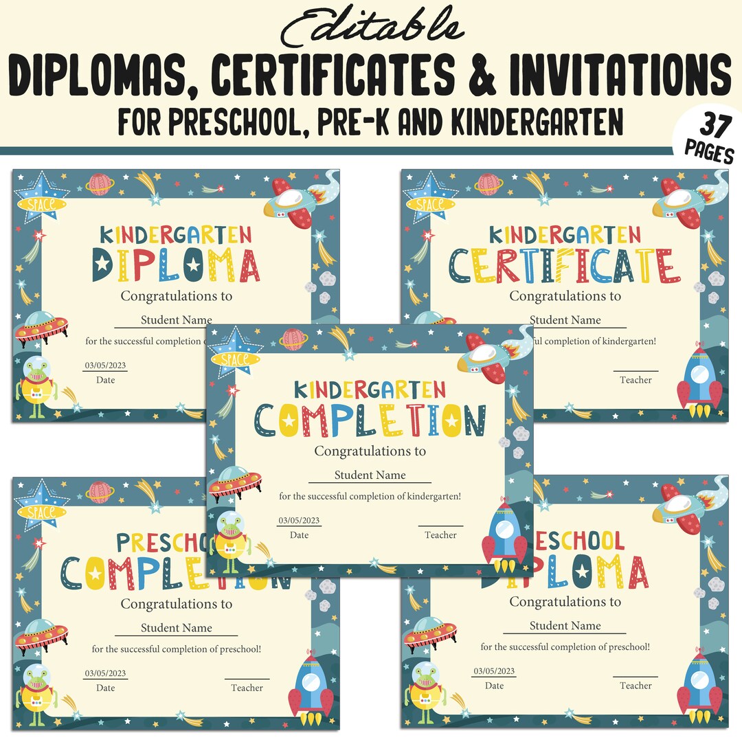 Kindergarten Certificates End of the Year, Preschool, Pre K, Diplomas ...