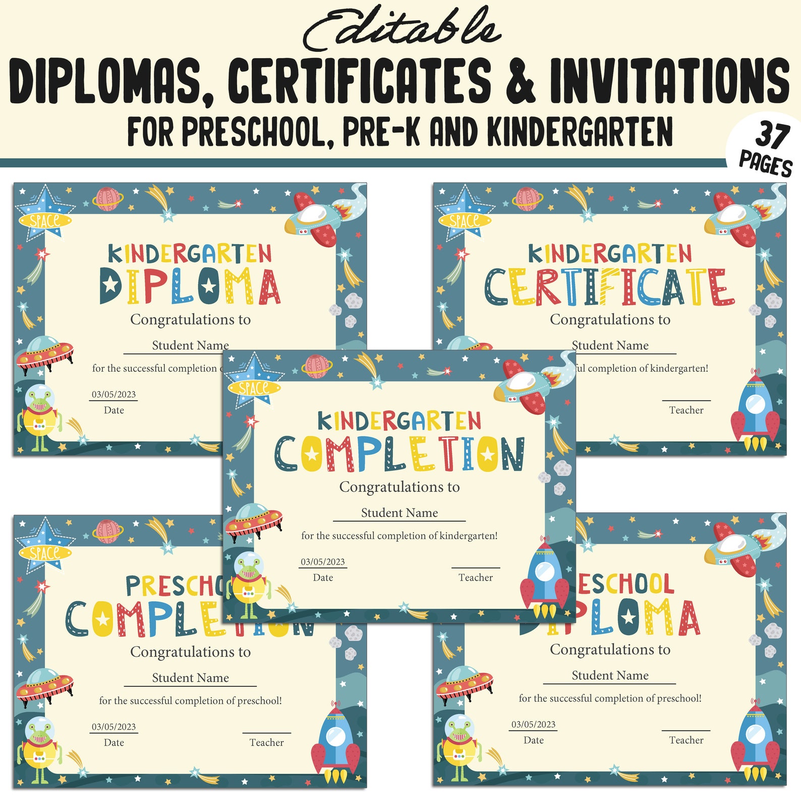 Kindergarten Certificates End of the Year, Preschool, Pre K, Diplomas ...