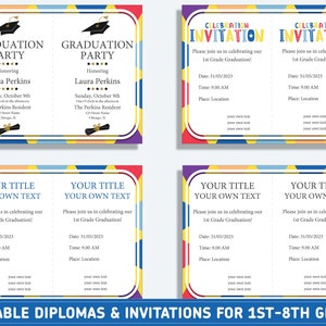 Editable 5th Grade Graduation, 1st to 8th Grade Diploma, Certificate of ...