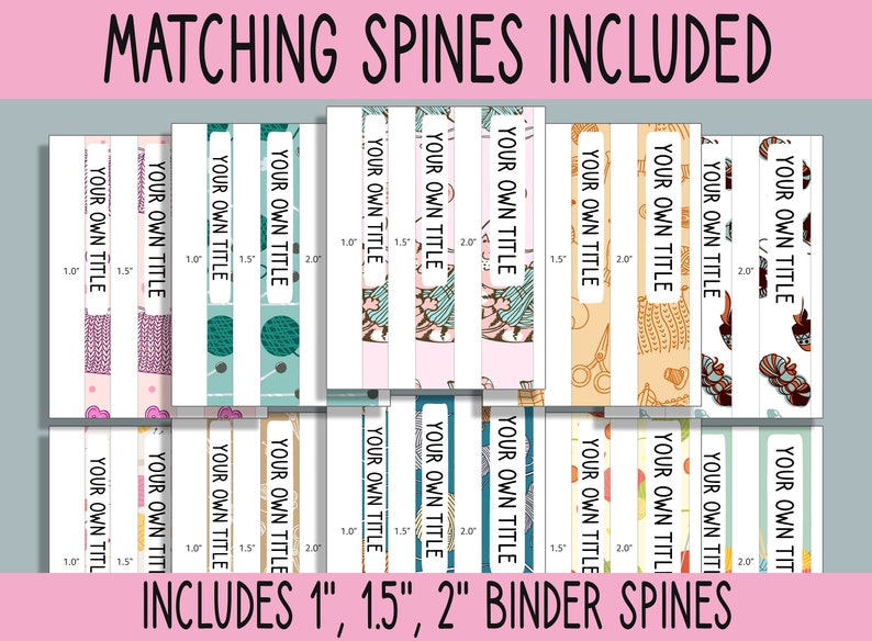 10 Editable Knitting Binder Covers, Includes 1", 1.5", 2" Spines ...