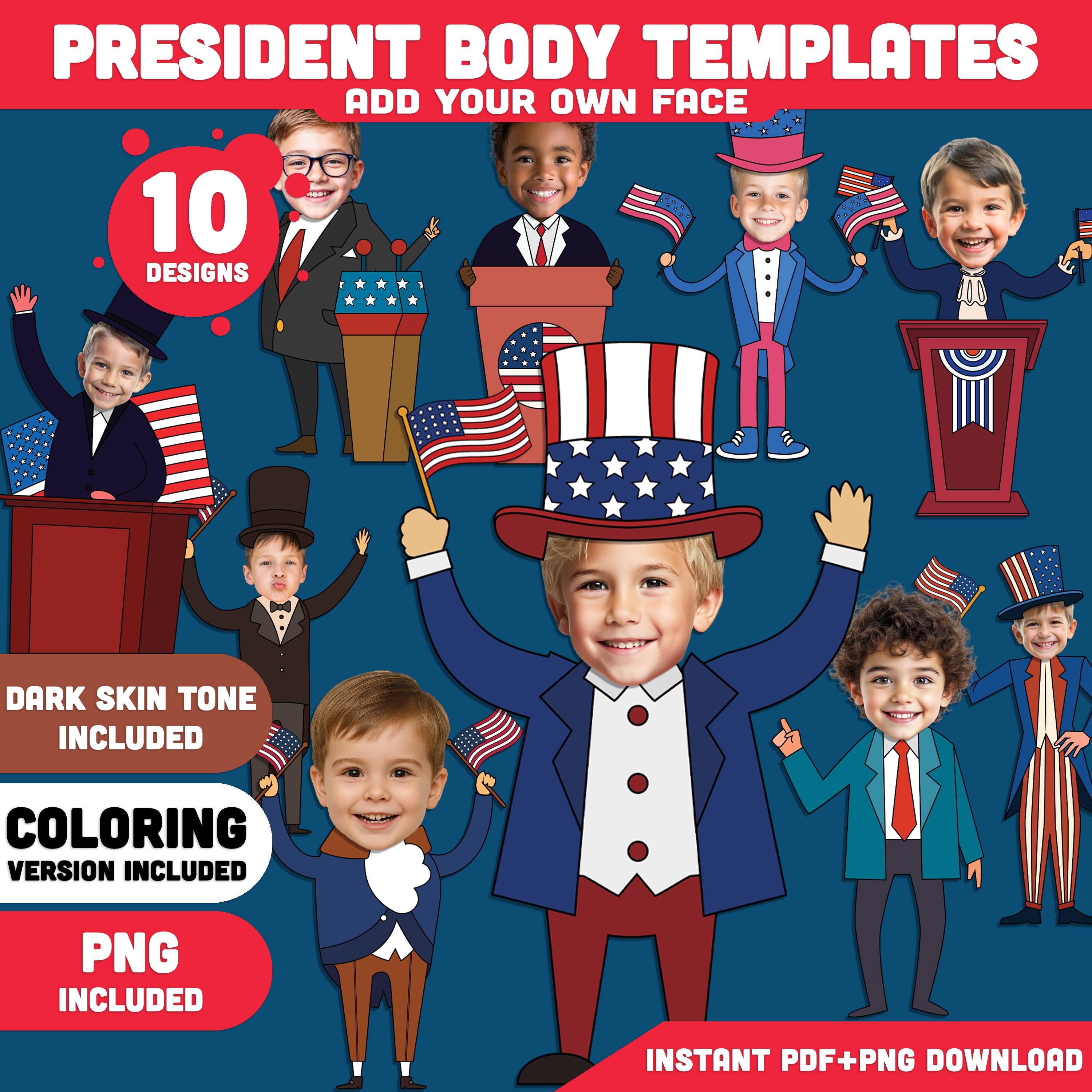 Presidents Day Add-your-own-face Crafts, Body Templates That Let Kids ...