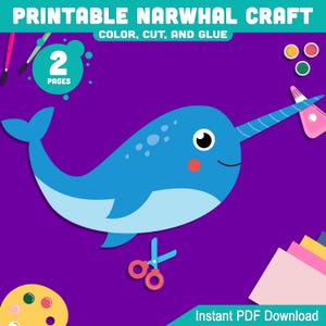 Narwhal Paper Craft: Fun Color, Cut, and Glue Activity for Kids in Prek ...