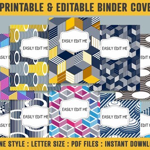 Geometric 3D Binder Cover, 10 Printable/editable Binder Covers+spines ...