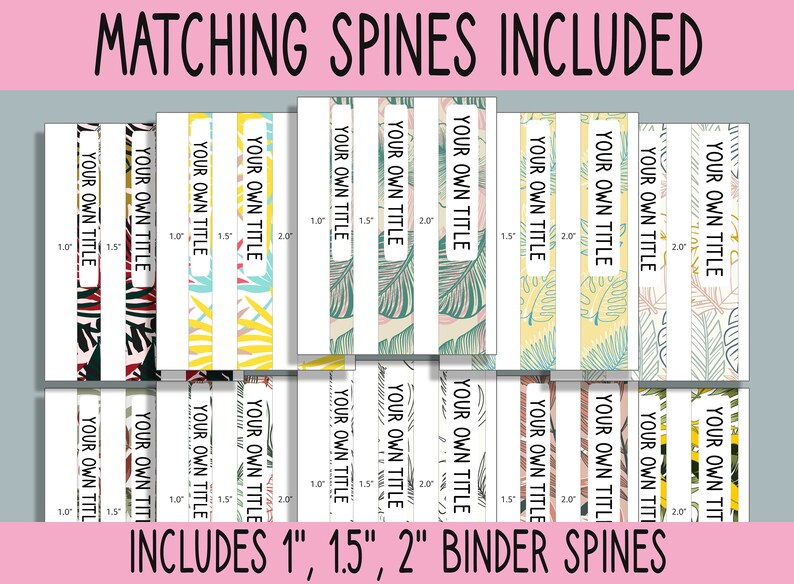 10 Editable Tropical Leaves Binder Covers, Includes 1", 1.5", 2" Spines ...
