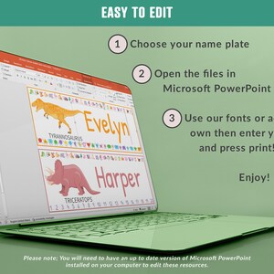 Student Desk Plates, 30 Printable/editable Dinosaurs Set Classroom Name ...