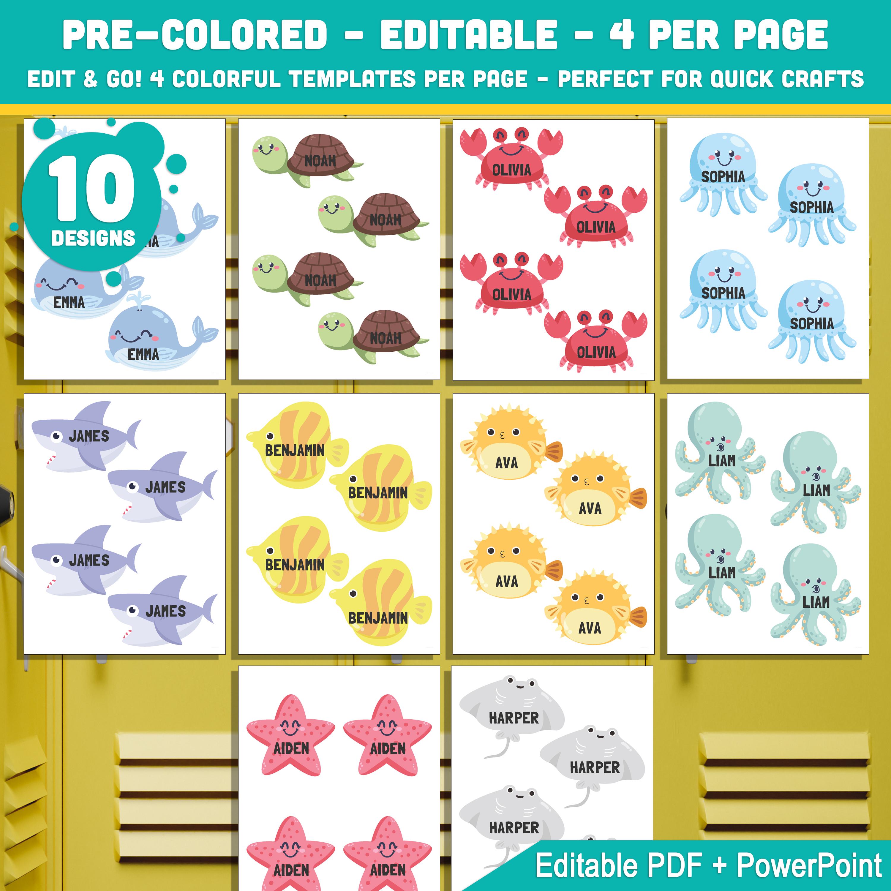 Editable Locker Labels (cubby Name Tags), Sea Animal Themed – 10 ...