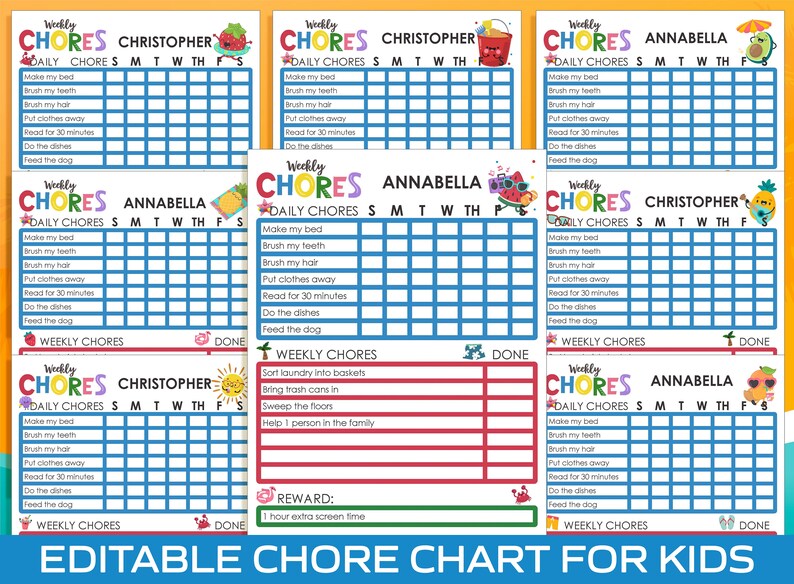 Summer-themed Chore Chart for Kids – Editable and Printable Task ...