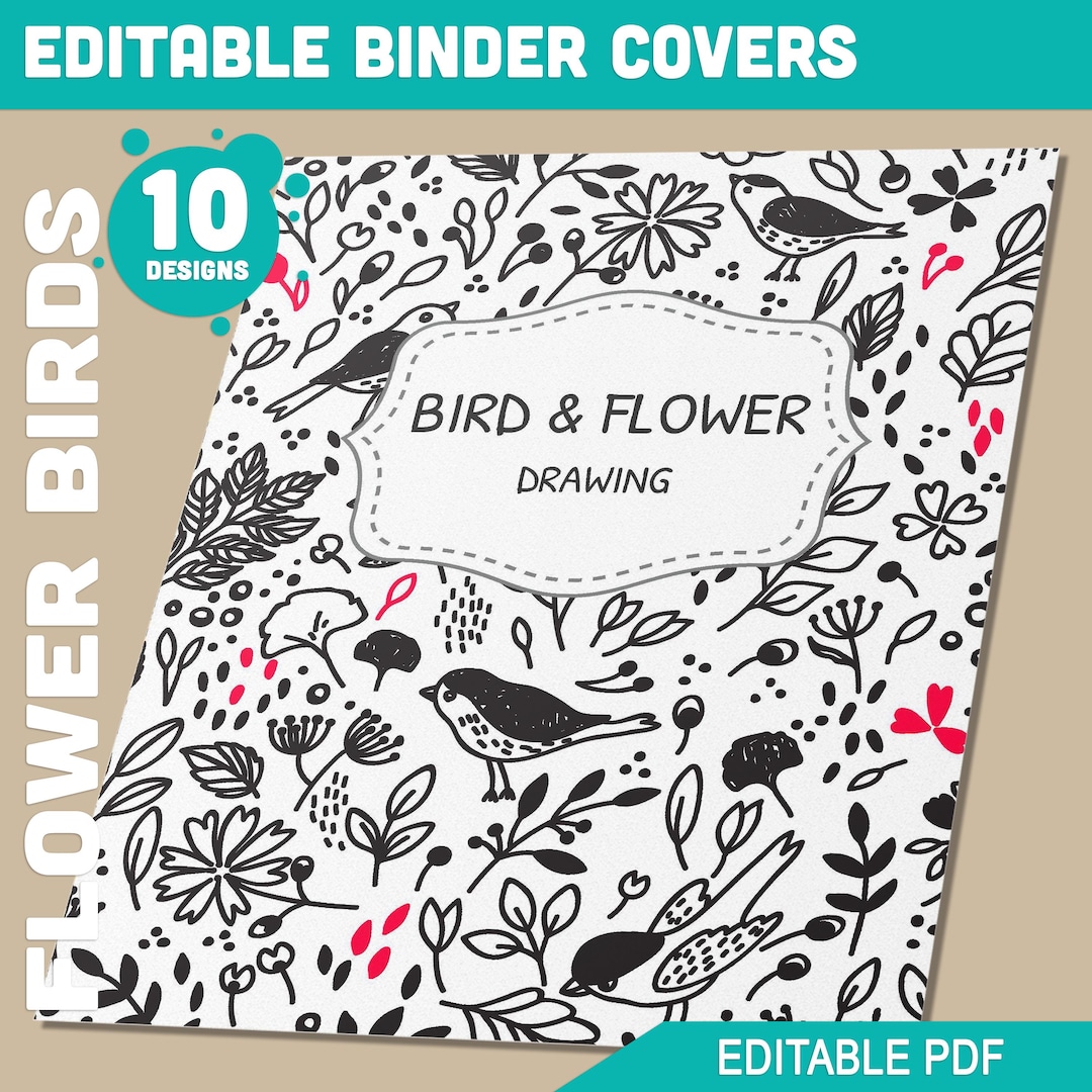 Flower and Birds Binder Cover, 10 Printable & Editable Binder Covers ...