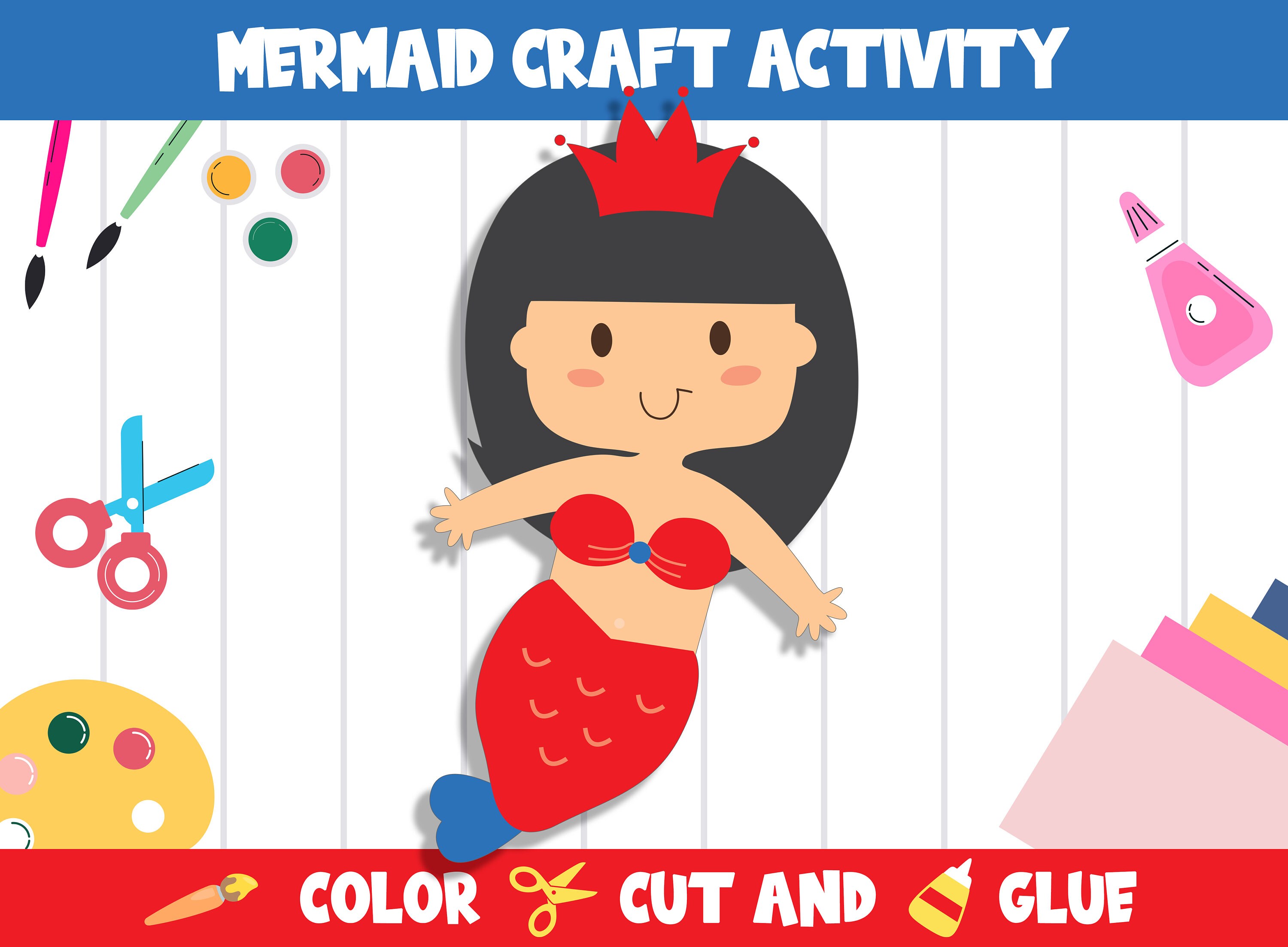 Mermaid Craft Activity : Color, Cut, and Glue for Prek to 2nd Grade ...