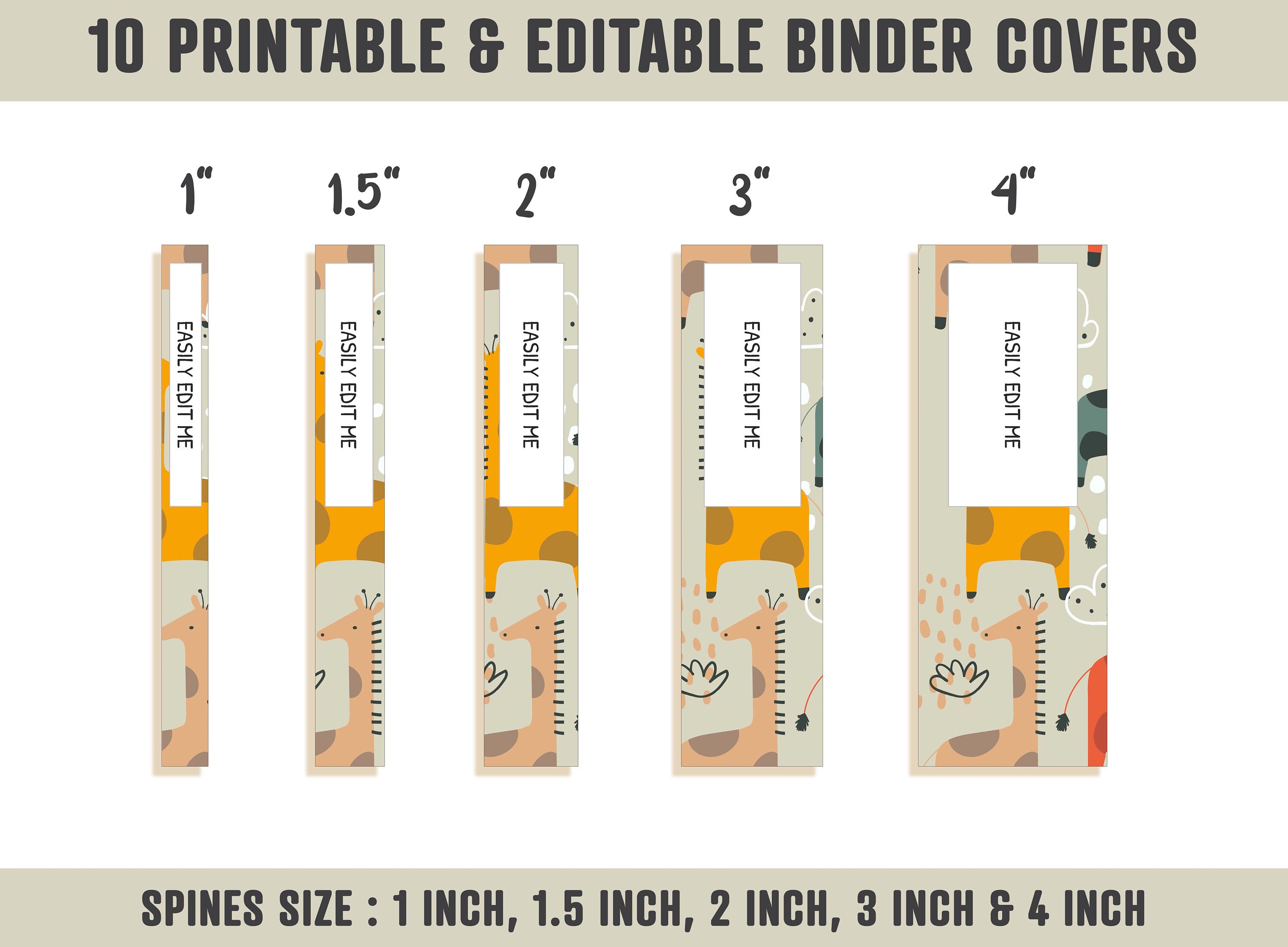 Animal Binder Covers, 10 Printable/editable Binder Covers & Spines ...