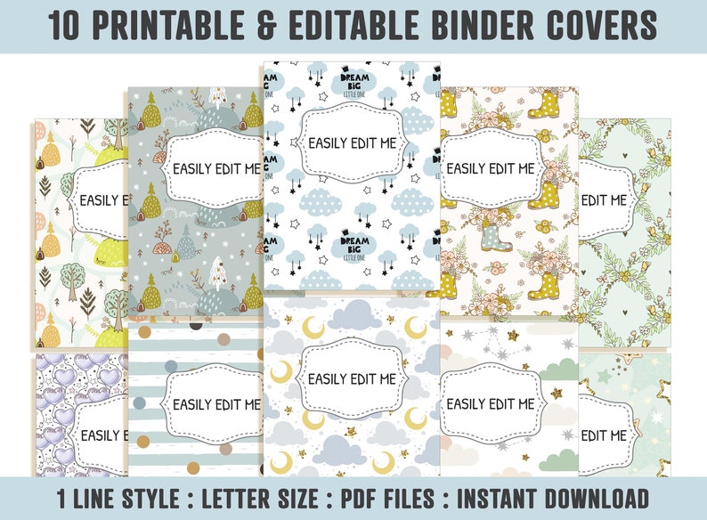 Binder Cover Printable Editable 10 Coversspines Binder - Etsy