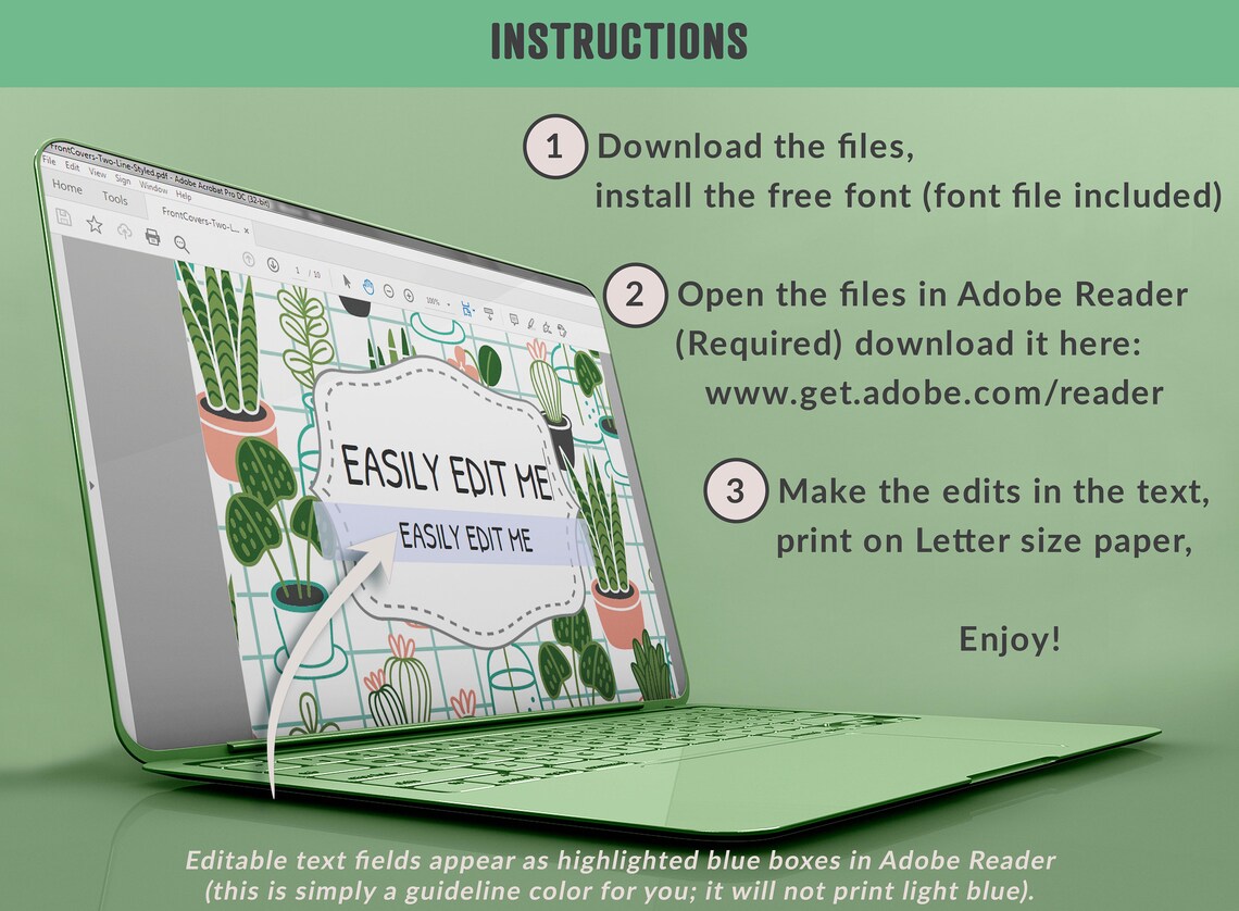 Cactus Binder Cover 10 Printable/editable Coversspines - Etsy