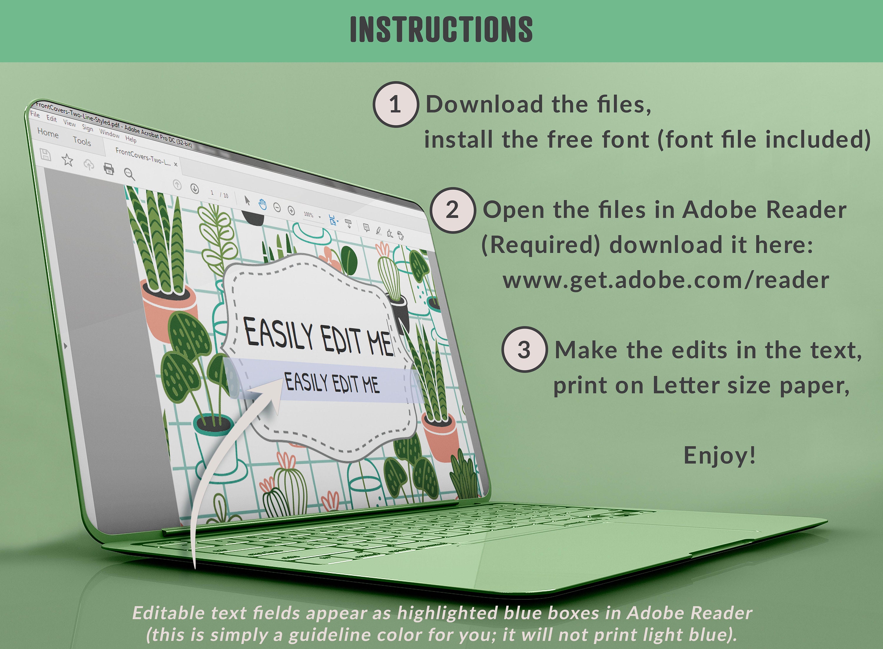 Cactus Binder Cover, 10 Printable/editable Coversspines, Binder Insert ...