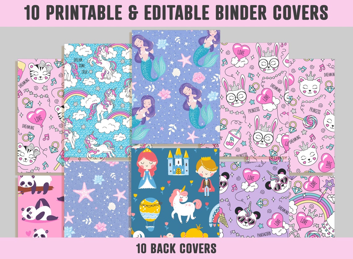 Binder Cover for Girls 10 Printable & Editable Binder - Etsy