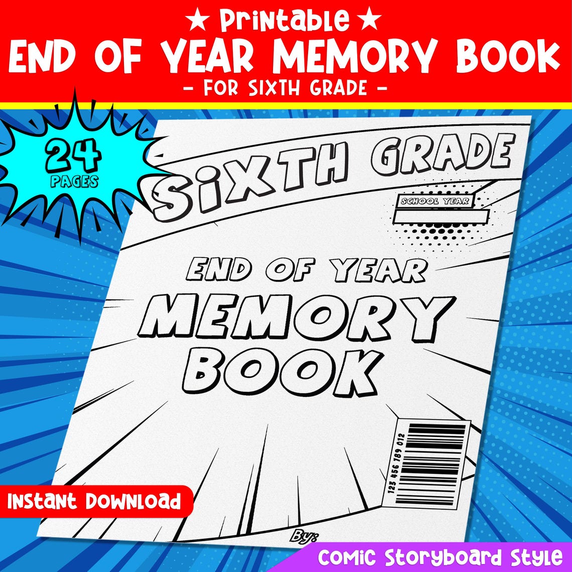 Sixth Grade (6th Grade) End of the Year Memory Book, Fun Comic Writing ...