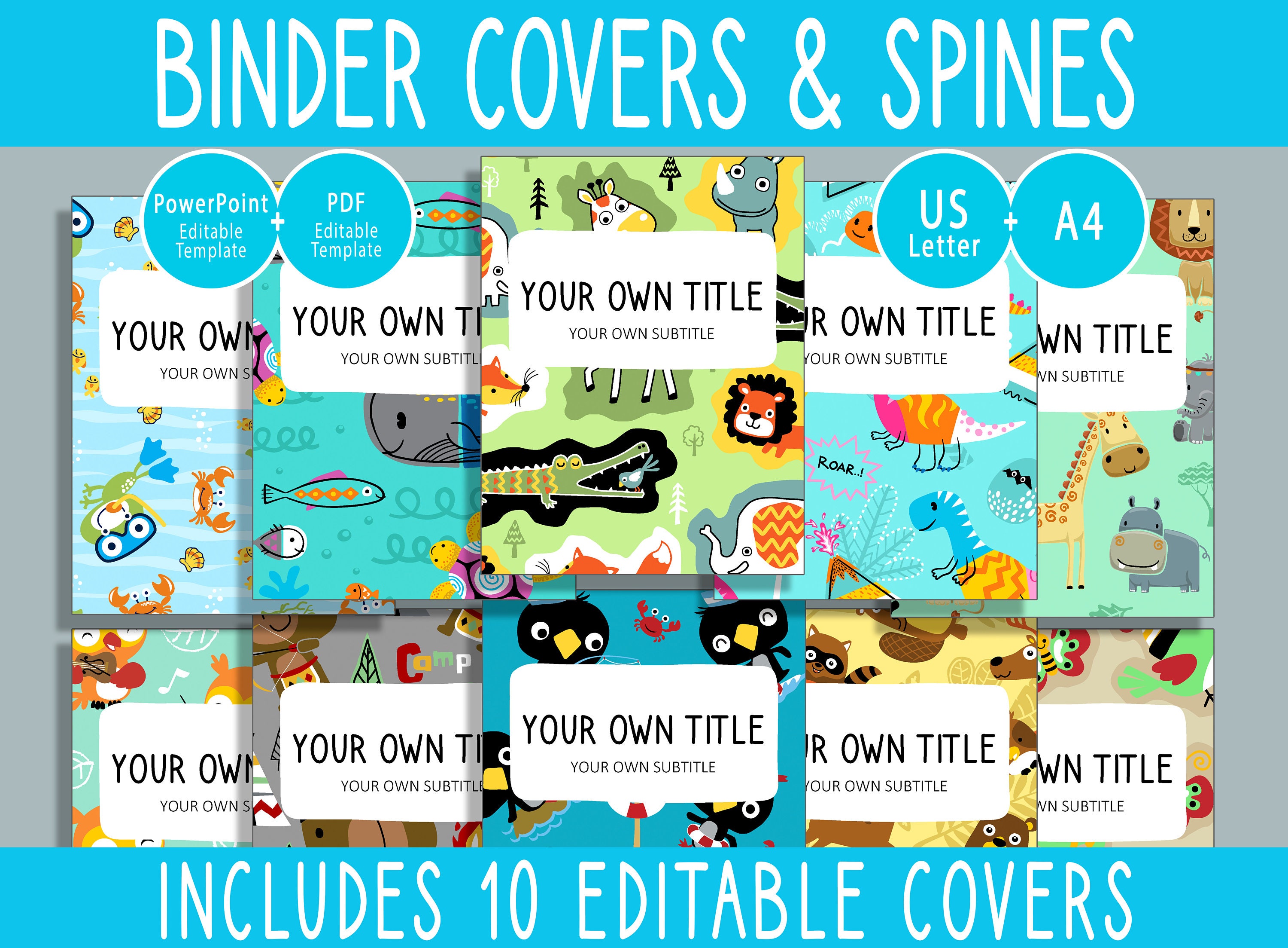 10 Editable Funny Animals Binder Covers Includes 1 1.5 - Etsy