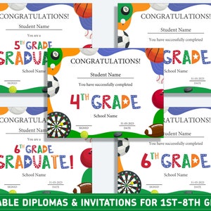Editable 5th Grade Certificate, 1st to 8th Grade Diploma, Certificate ...