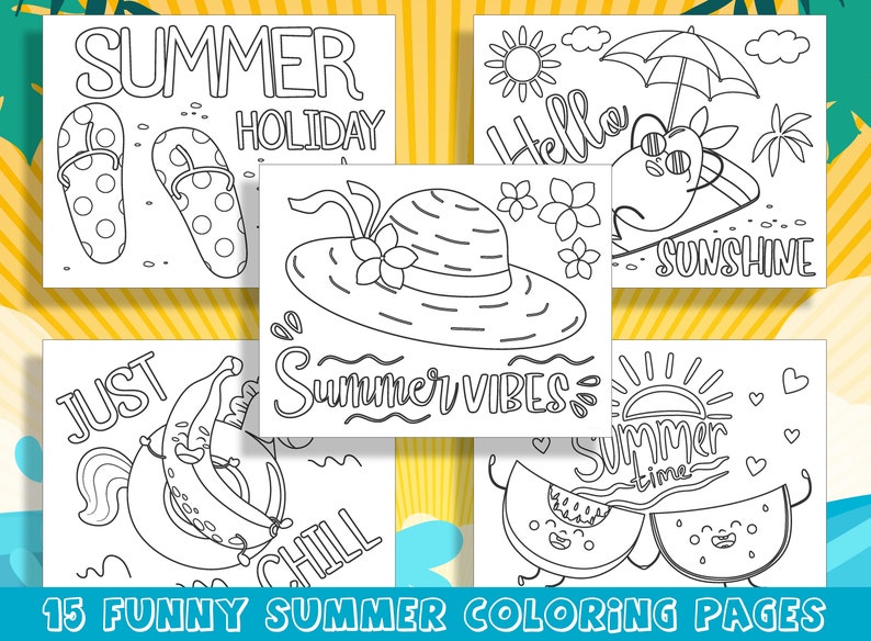 Sun, Sand, and Scribbles: 15 Funny and Cute Summer Coloring Pages, PDF ...