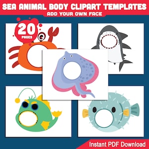 Sealife Body Clipart Templates: Add Your Photo Face 20 Printable Ocean ...