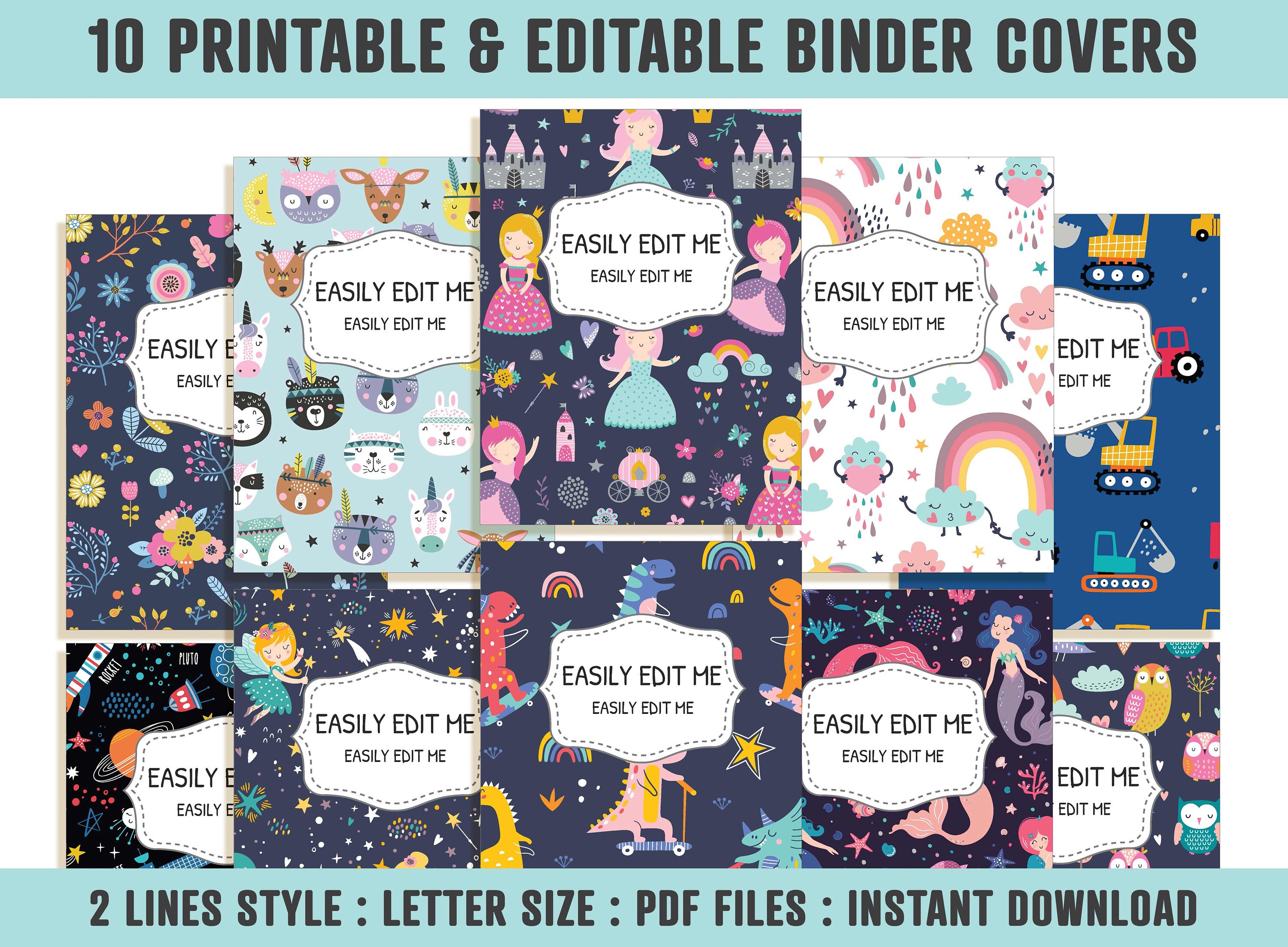 Binder Cover Personalized, 10 Printable/editable Covers Spines, Binder ...