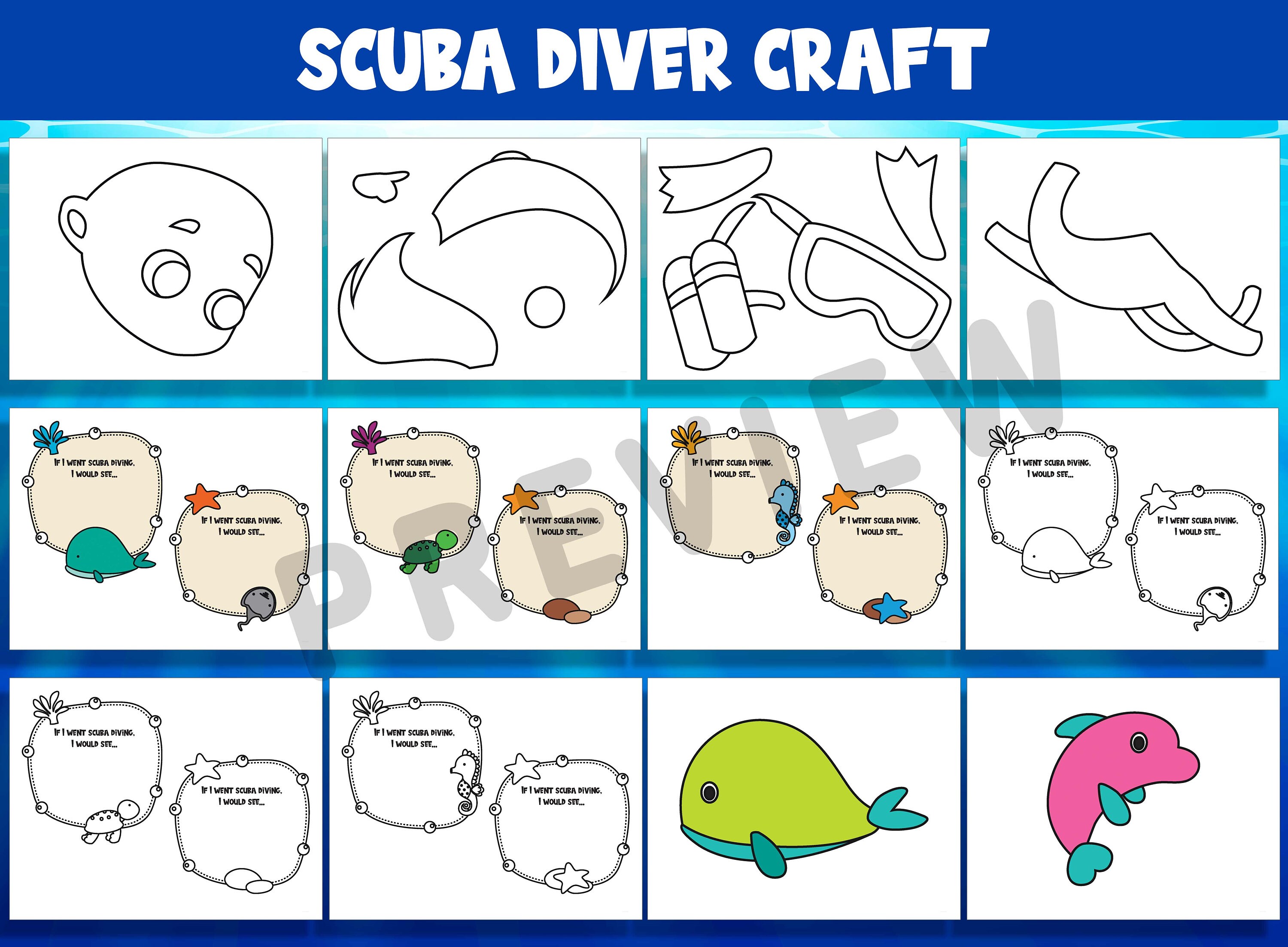Underwater Adventures Craft Bundle: Scuba Diver and Ocean Animals Dive ...
