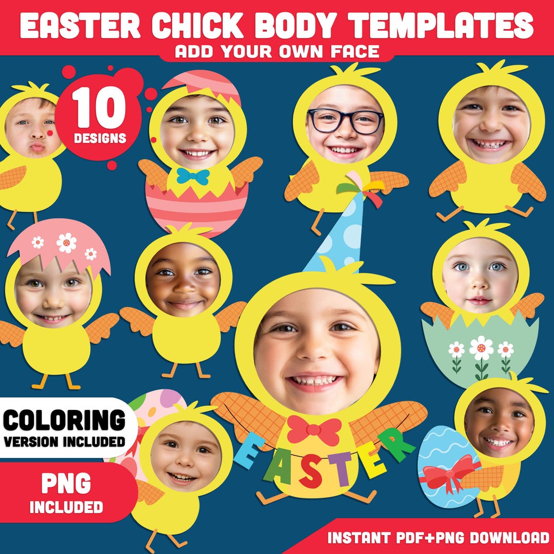 Easter Chick Body Templates Add Your Own Face Craft, Coloring Version ...