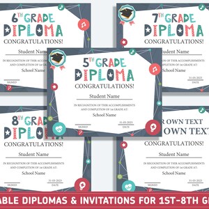 Editable 8th Grade Certificate, 1st to 8th Grade Diploma, Certificate ...