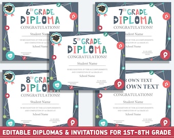 Editable Second Grade Certificate, 1st to 8th Grade Diploma ...