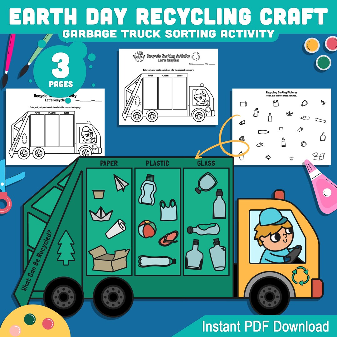 Earth Day Recycling Craft, Garbage Truck Sorting Activity, Cut and ...