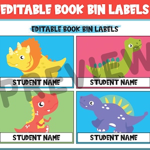 Editable Dinosaur Book Bin Labels: 16 Customizable Designs for Perfect ...