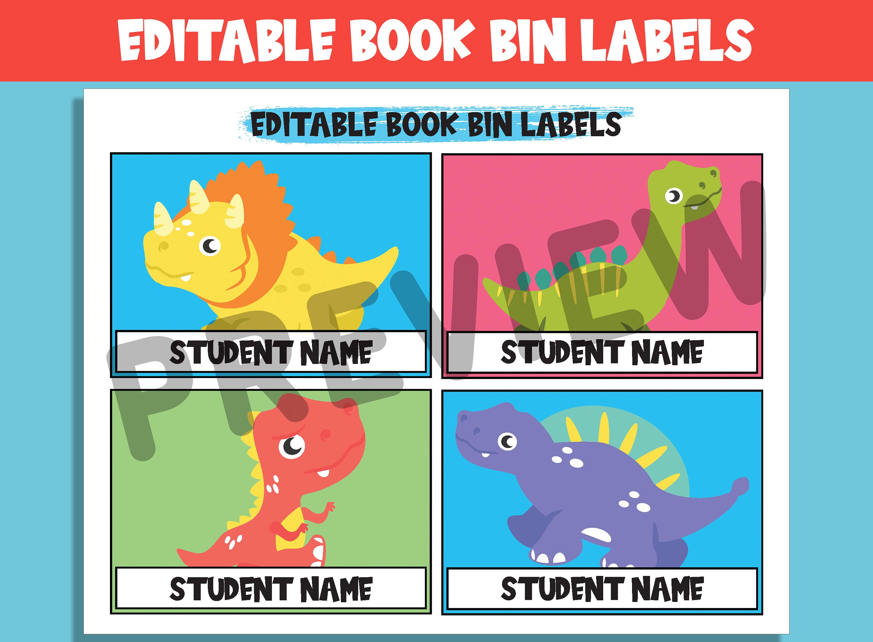 Editable Dinosaur Book Bin Labels: 16 Customizable Designs for Perfect ...