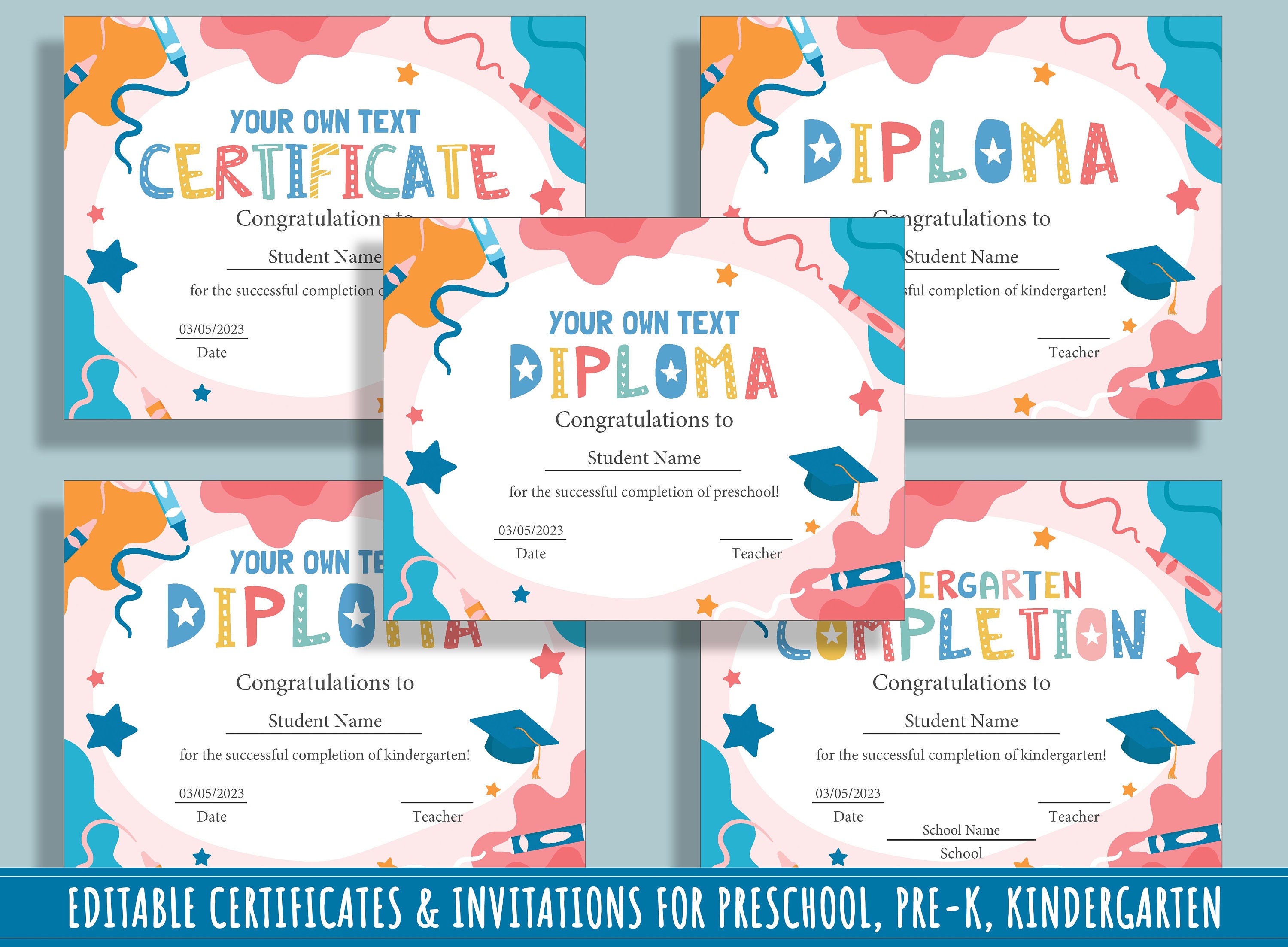 Editable Diplomas, Certificates, and Invitations for Children: 37 Pages ...