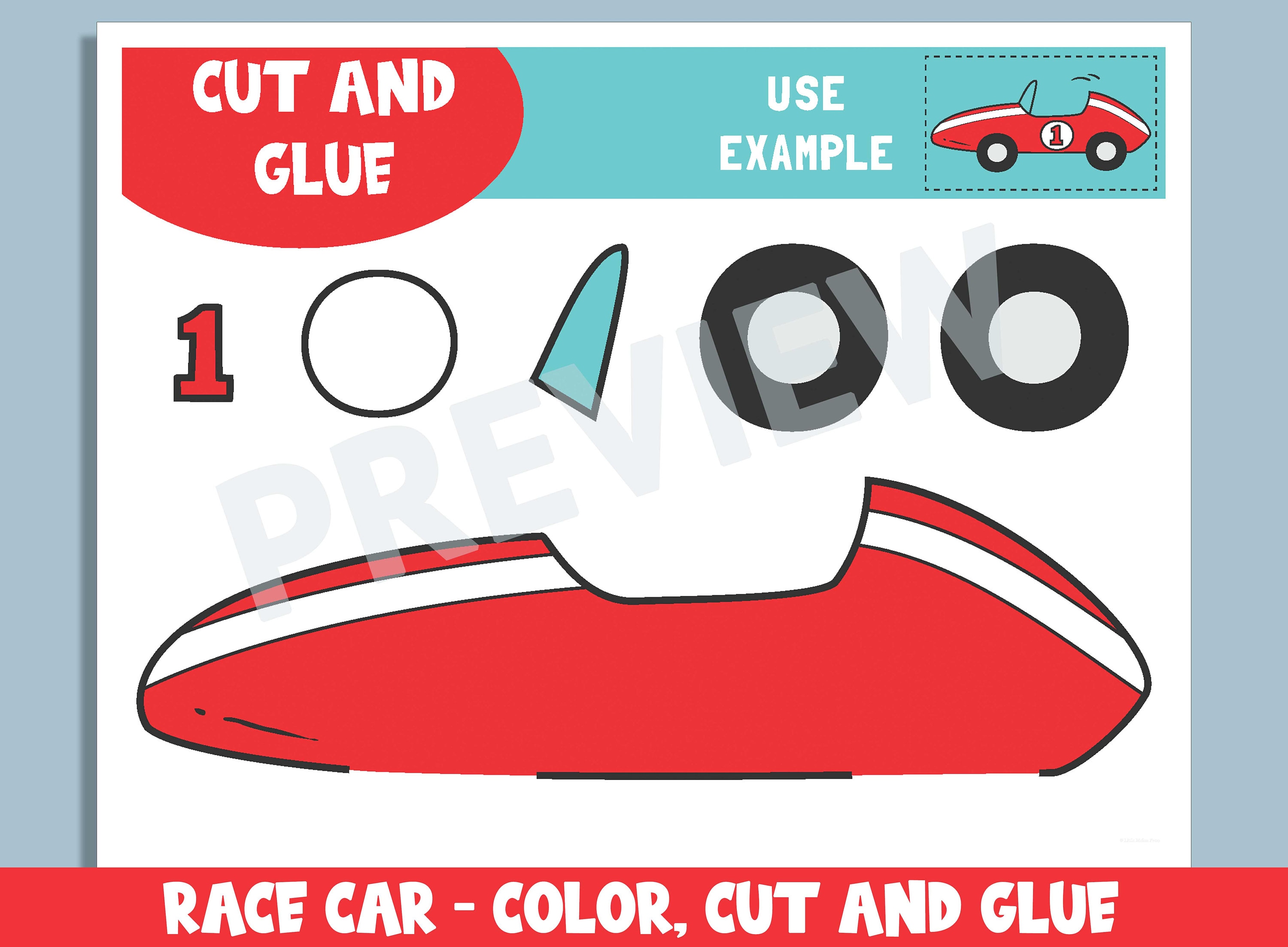 Race Car Craft Activity Color, Cut, and Glue for Prek to 2nd Grade, PDF ...
