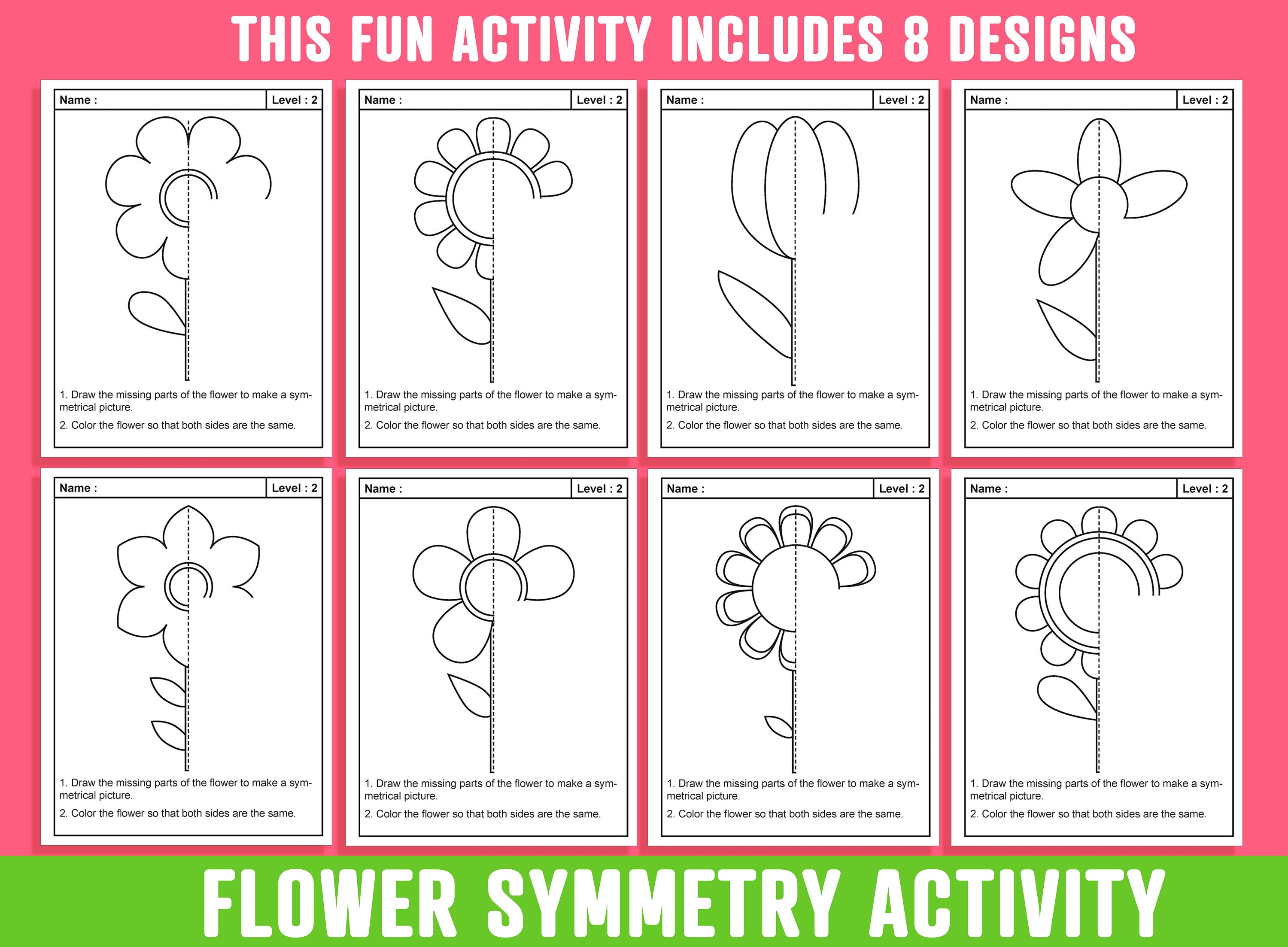 Flower Line of Symmetry, Spring/summer Flower Symmetry Activity, 24 ...