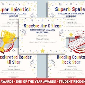 Editable Student of the Week Awards, End of School Year Awards, Student ...