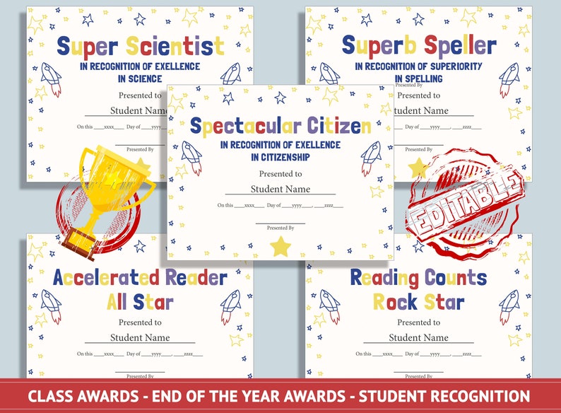 Editable Student of the Week Awards, End of School Year Awards, Student ...