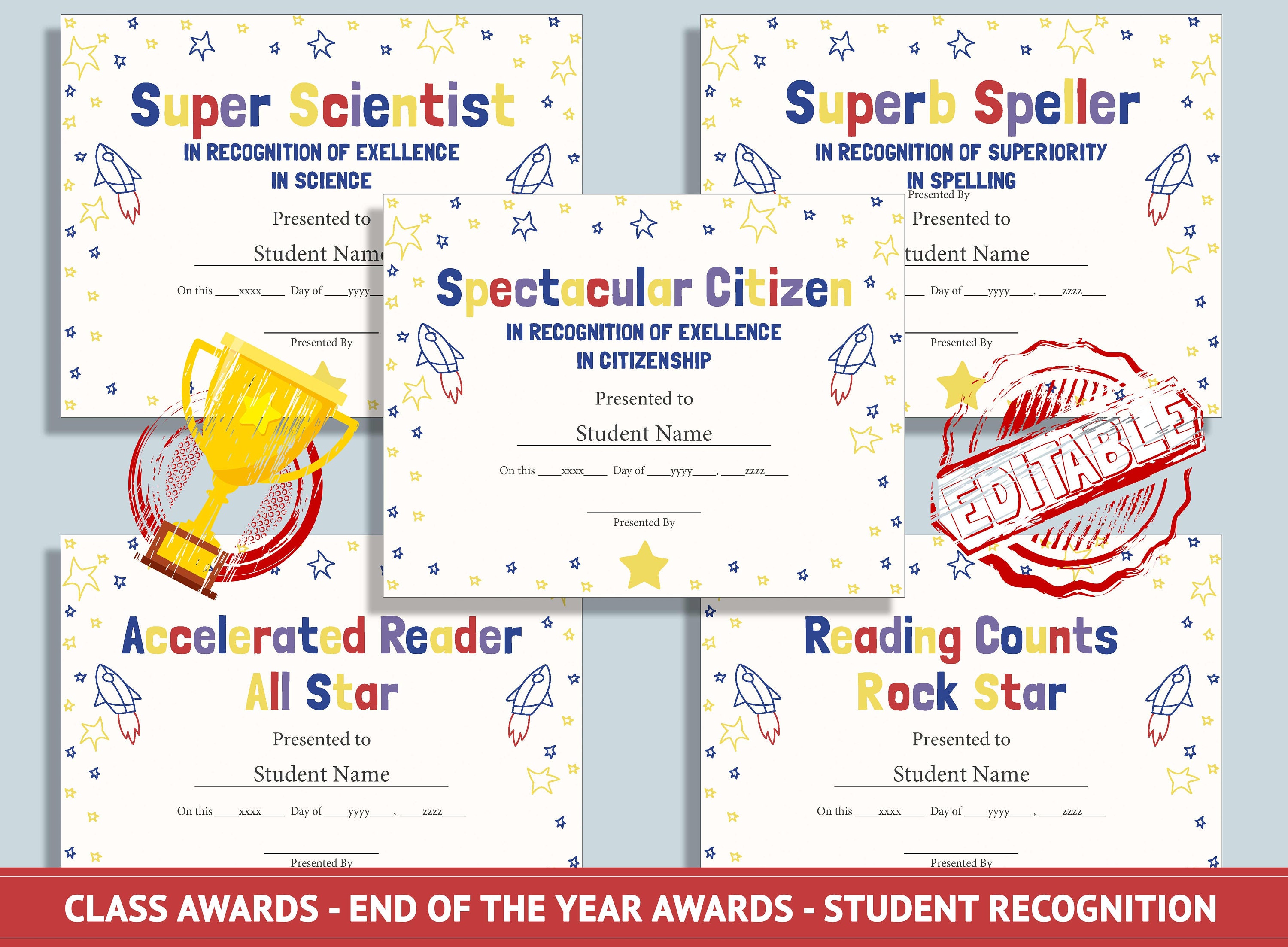 Editable Student of the Week Awards End of School Year - Etsy