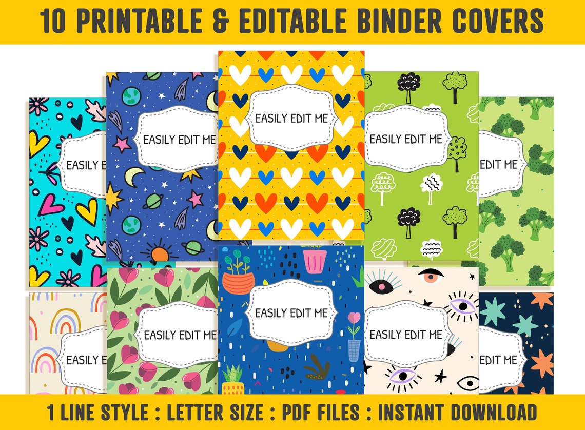 Printable Binder Cover, 10 Editable Coversspines, Binder Inserts ...