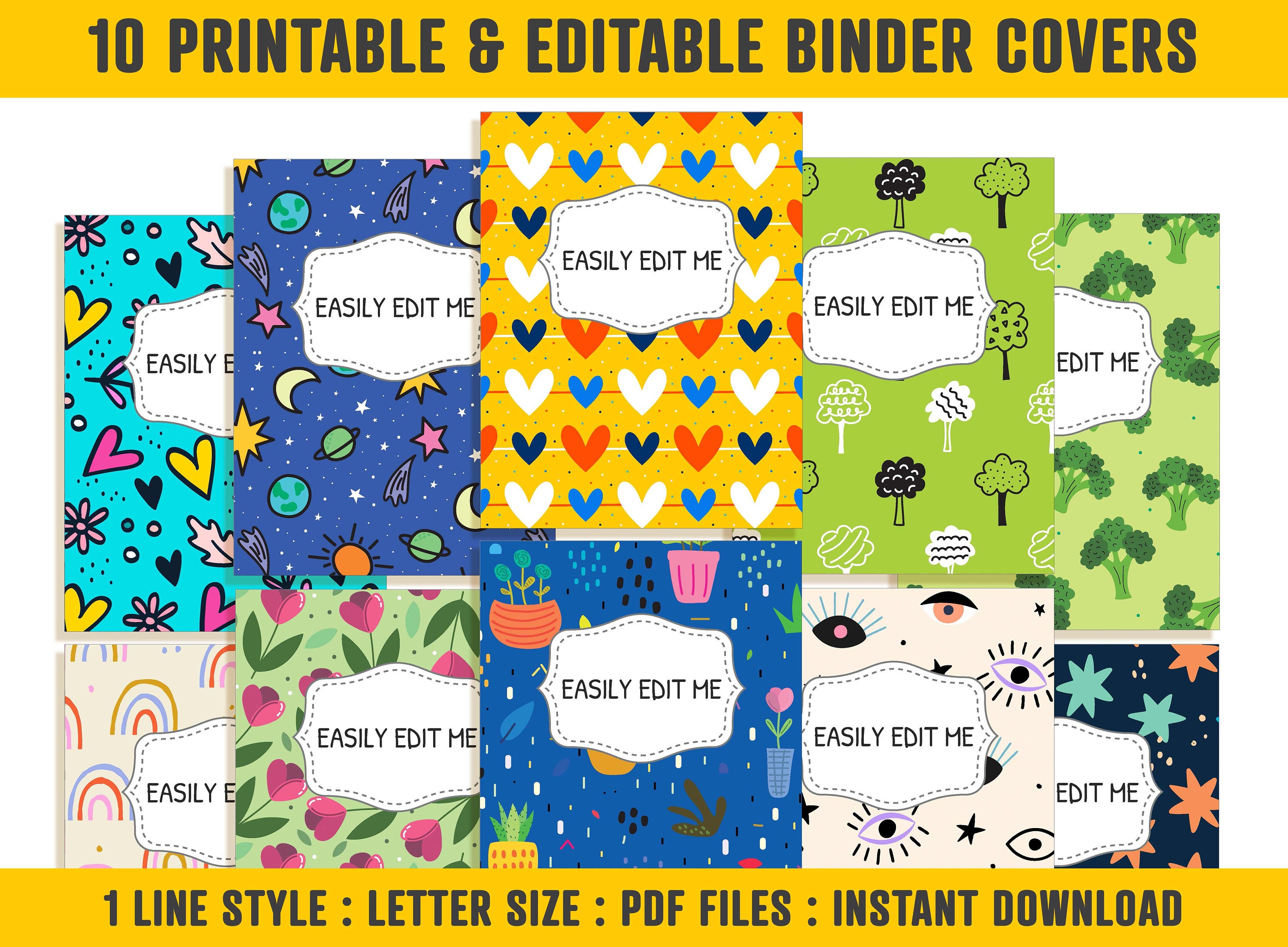 Printable Binder Cover, 10 Editable Coversspines, Binder Inserts ...
