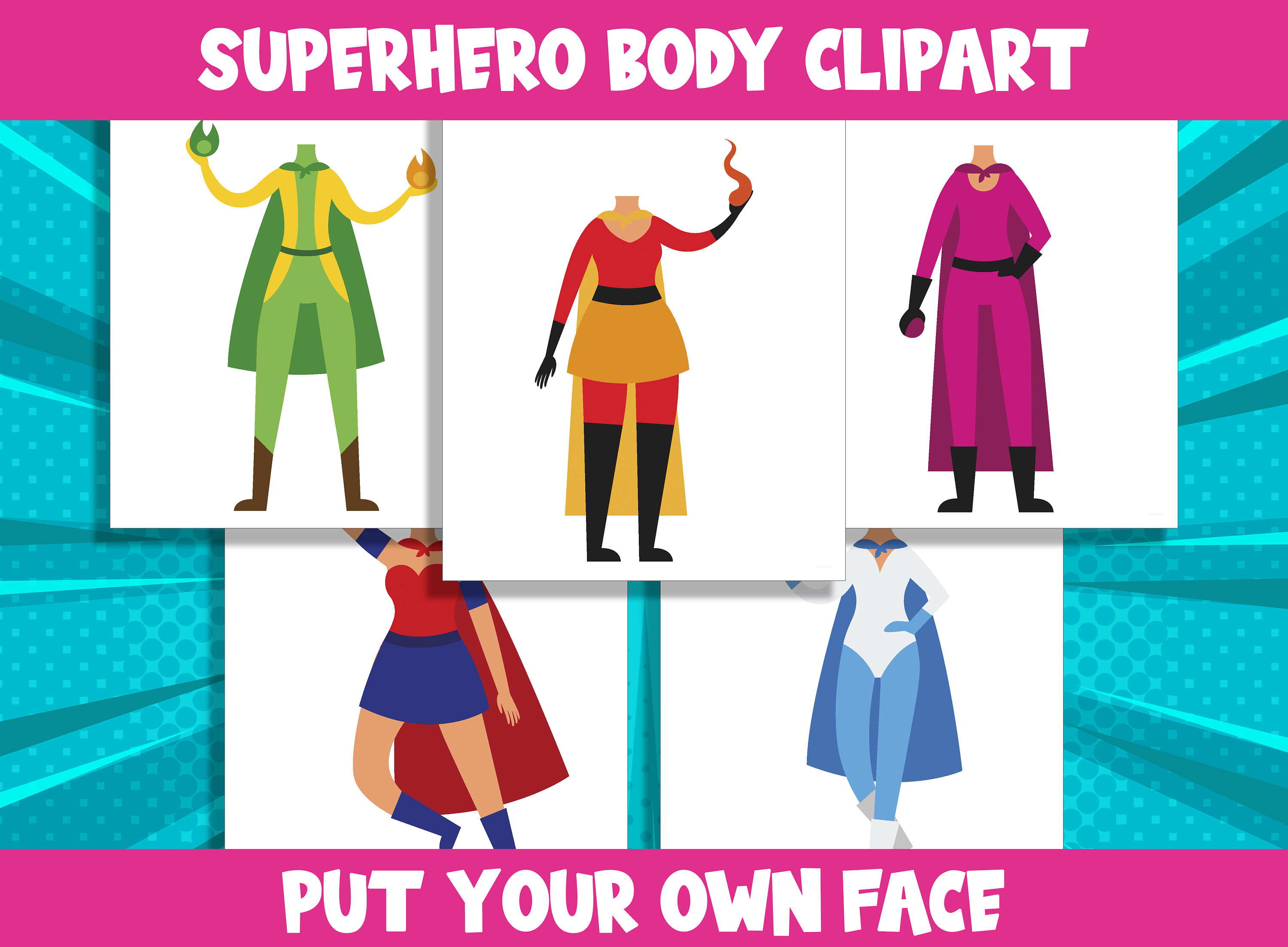 Superhero Women Body Clipart Templates – Add Your Own Face to 20 Fun ...