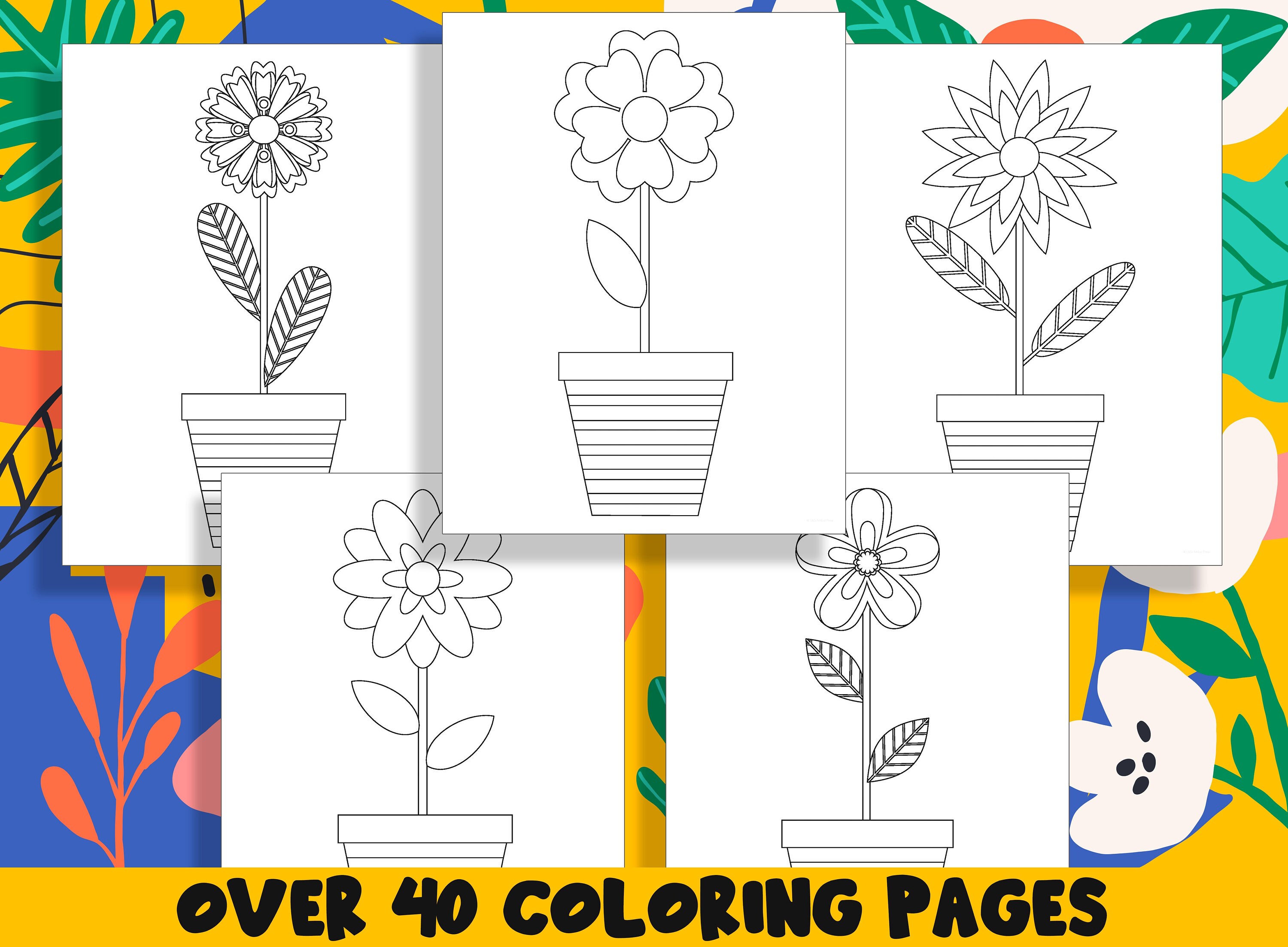 Summer Flowers in Pots Coloring Book 40 Printable Flower - Etsy