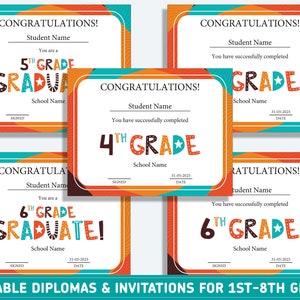 Editable 8th Grade Diploma, 1st to 8th Grade Diploma, Certificate of ...