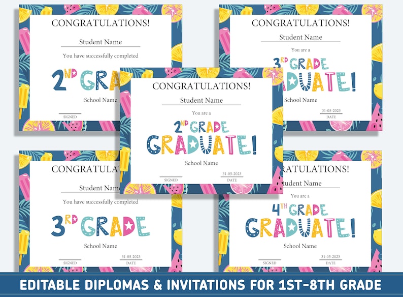 Editable 3rd Grade Awards, 1st to 8th Grade Diploma, Certificate of ...