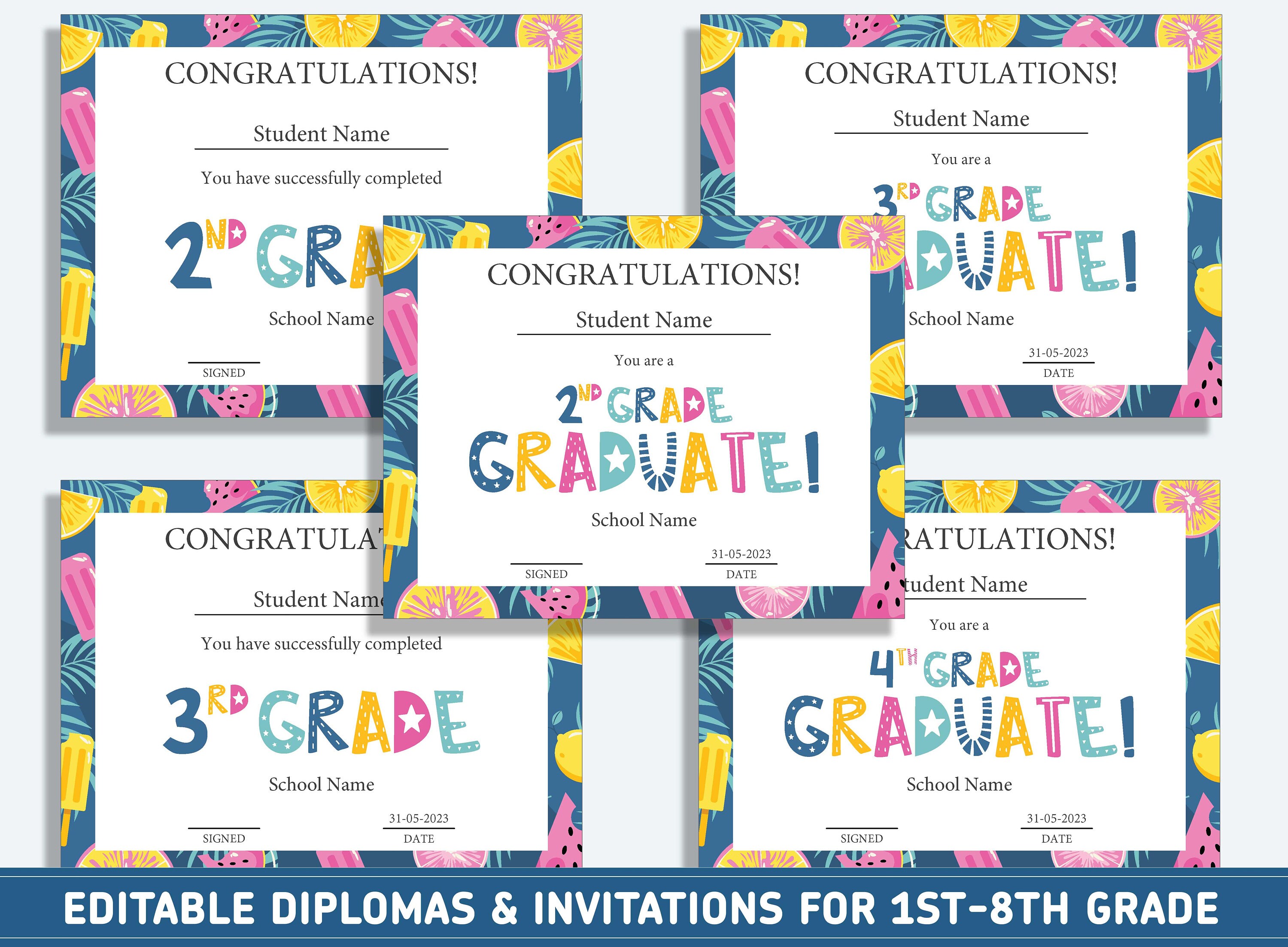 Editable 3rd Grade Awards, 1st to 8th Grade Diploma, Certificate of ...